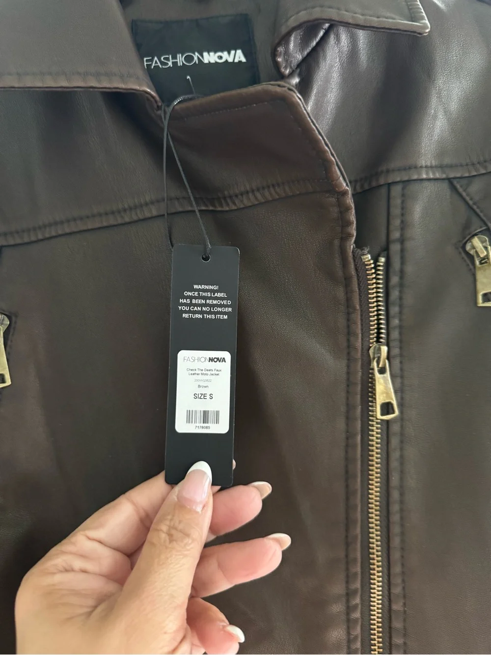 Fashion Nova | Jackets & Coats | Chocolate Brown Faux Leather Moto ...